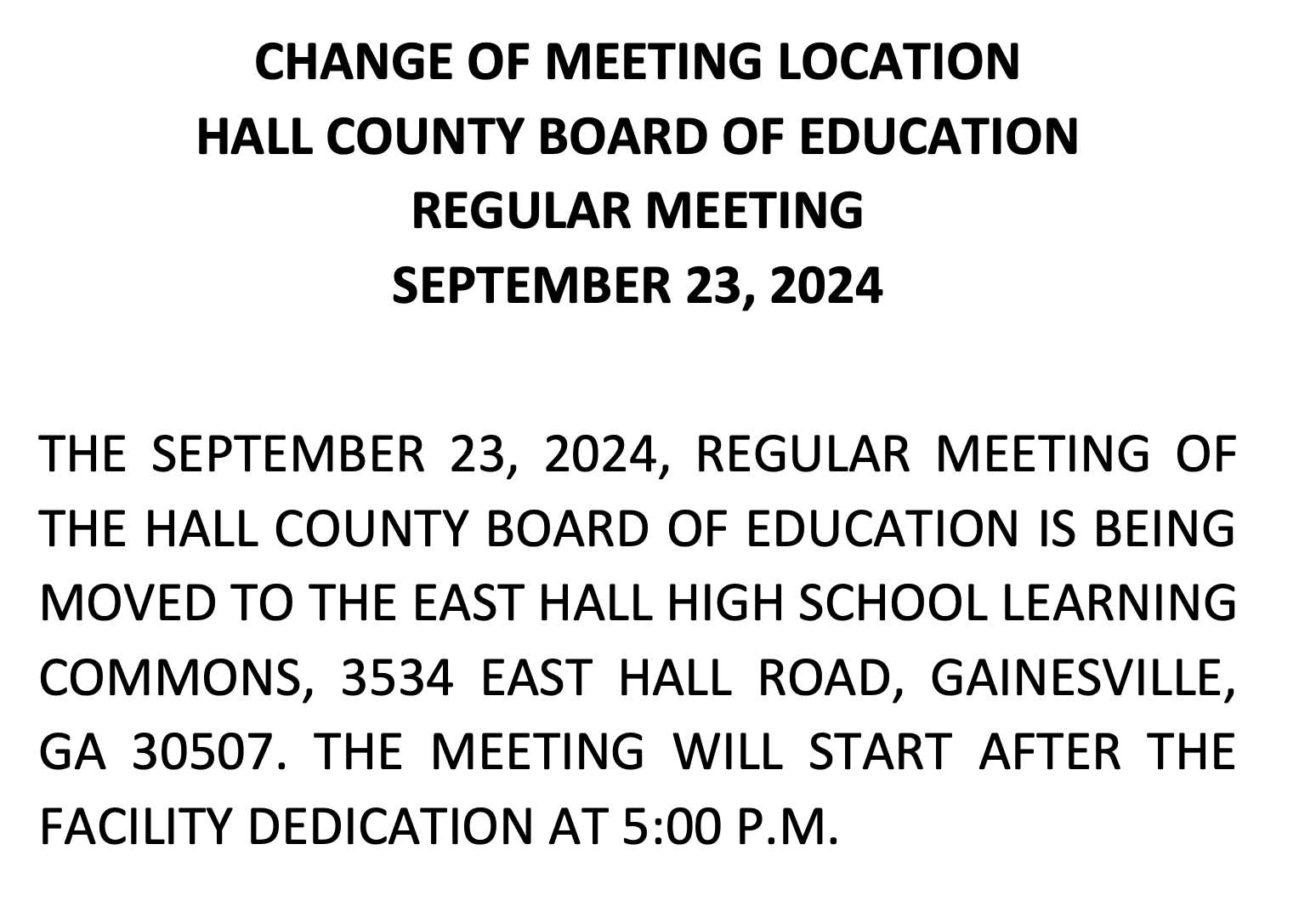 BOE Meeting Dates - Hall County Schools